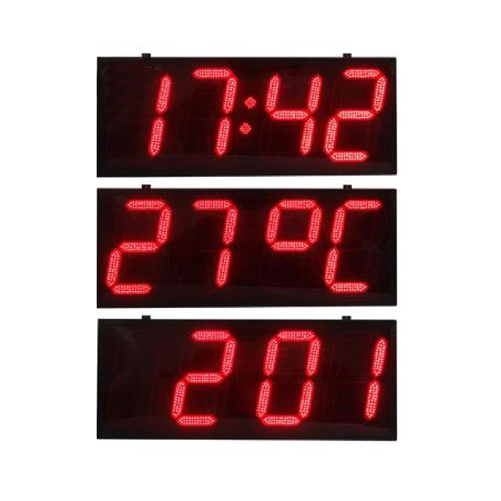 Digital Clock | 4x Digits | 12" | Date & Temperature | Red | IP65 ...